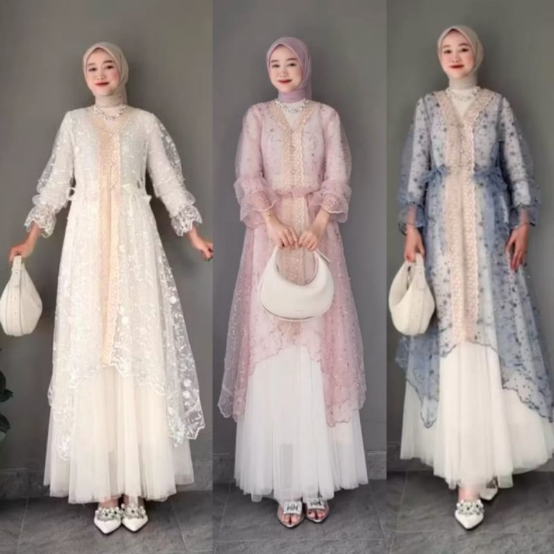 Jual Raya Dress Satu Set Outer Dan Rok Tutu Gamis Pesta Mewah Elegan ...