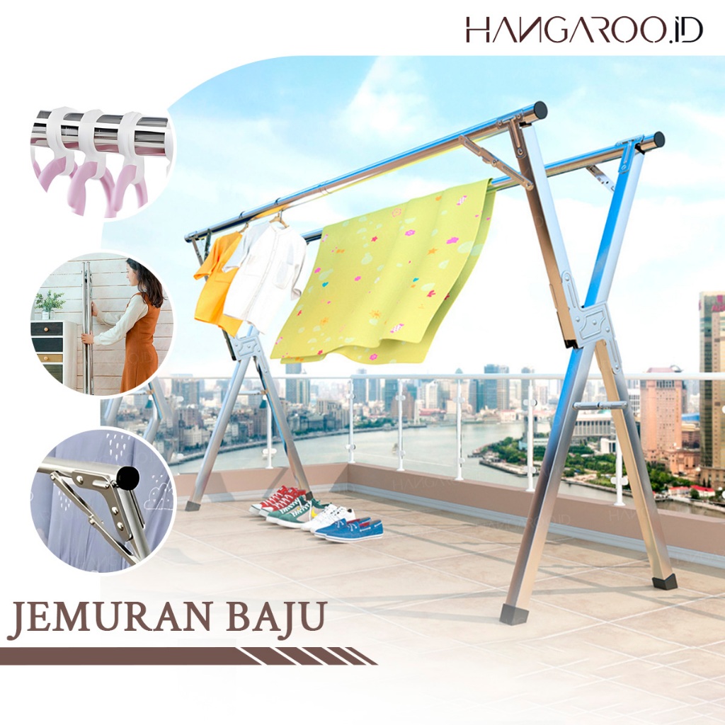 Jual Hangaroo Jemuran Baju 160,200,240cm Jemuran Pakaian Lipat Portable ...