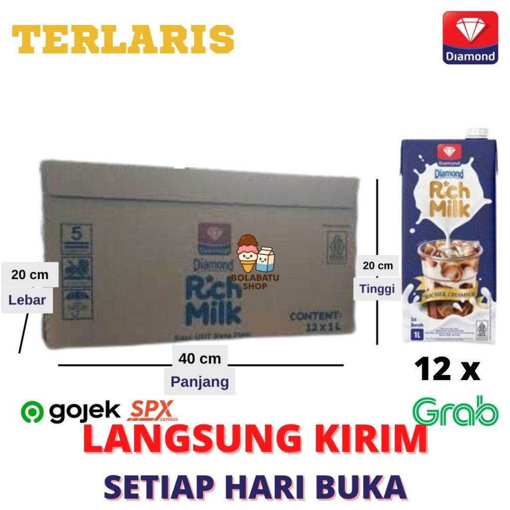 Jual Diamond UHT Susu Rich Milk 1 Dus isi 12 pack (1 Liter) Creamy ...
