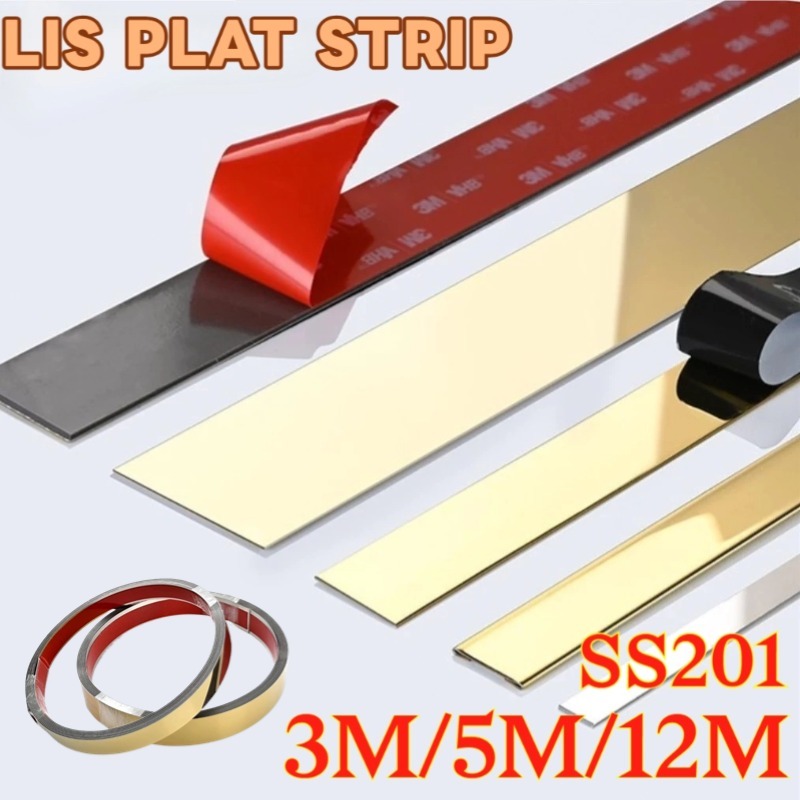 Jual 【COD】5M/12M List Plat Strip Mirror Gold/Stainless SS201 Steel ...