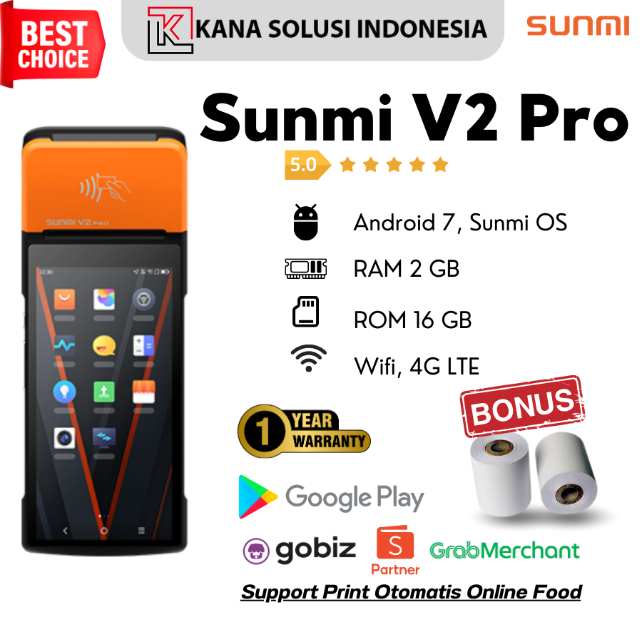 Jual Mesin Kasir Sunmi V2 Pro 2/16GB WiFi + 4G | Shopee Indonesia
