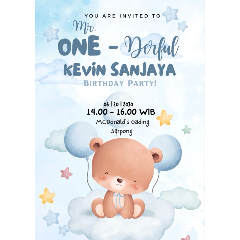 Jual Undangam Digital Ulang Tahun Anak Tema Bear (Blue) | Shopee Indonesia