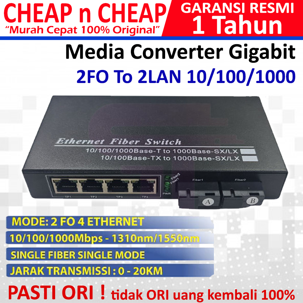 Jual Netlink Media Converter 2 Port FO To 4 Port Lan Gigabit 10/100/1000 - Media Converter Fiber ...