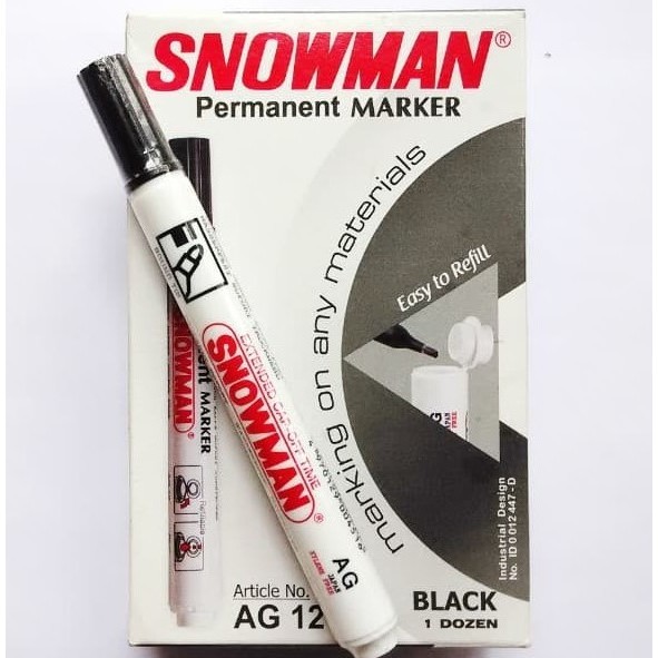 Jual SPIDOL SNOWMAN PERMANENT AG-12 HITAM (PCS) | Shopee Indonesia