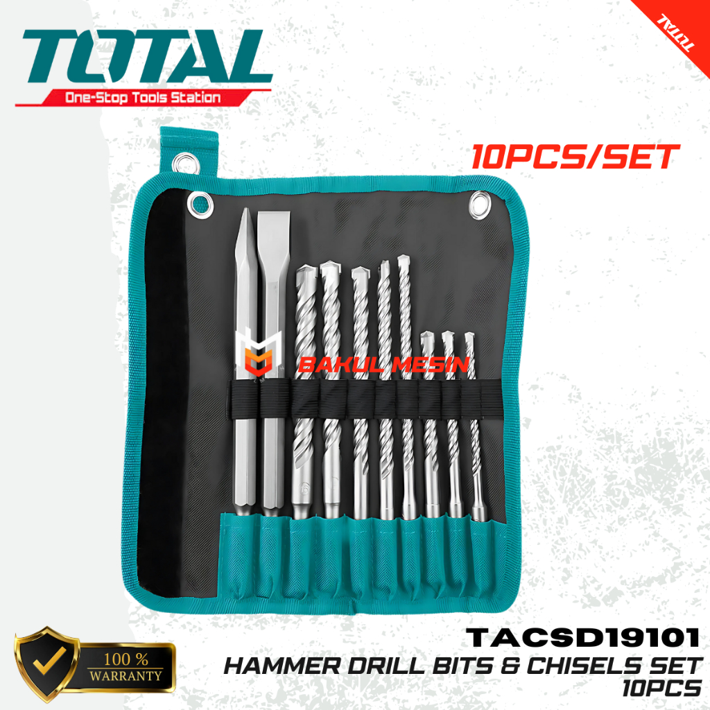 Jual TOTAL TACSD19101 Hammer Drill Bits & Chisels Set 10 Pcs TOTAL ...