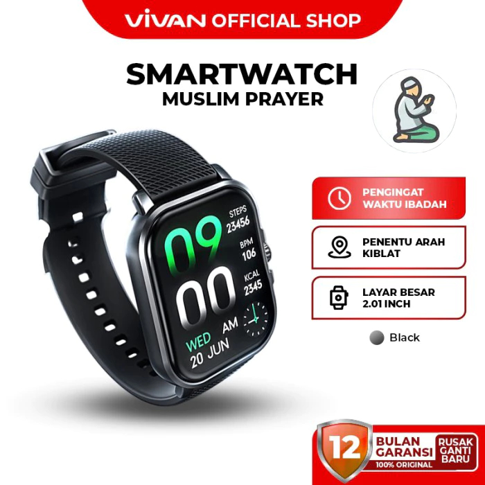 Jual VIVAN VWF16 Smartwatch Islamic Jam Pengingat Waktu Sholat Arah ...