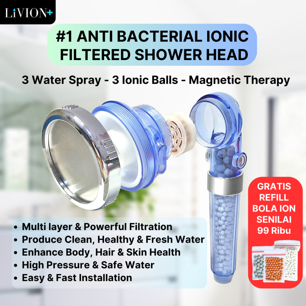 Jual Shower Mandi Ionic Filter LiVION+ BONUS Refill 1 SET Bola Ion | Shopee Indonesia