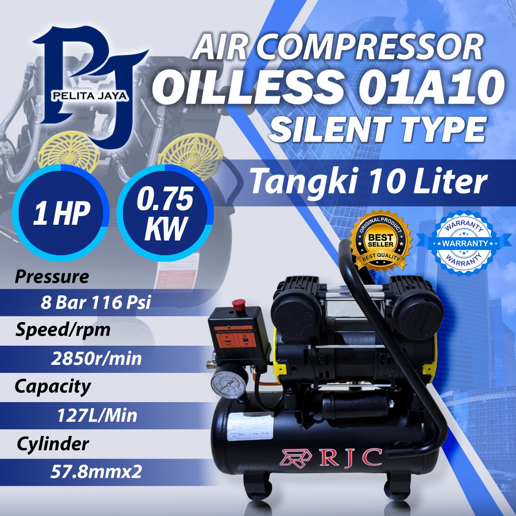 Jual Kompresor Oilless 1hp 2hp 3hp 4hp RJC Silent Compressor listrik 10 ...