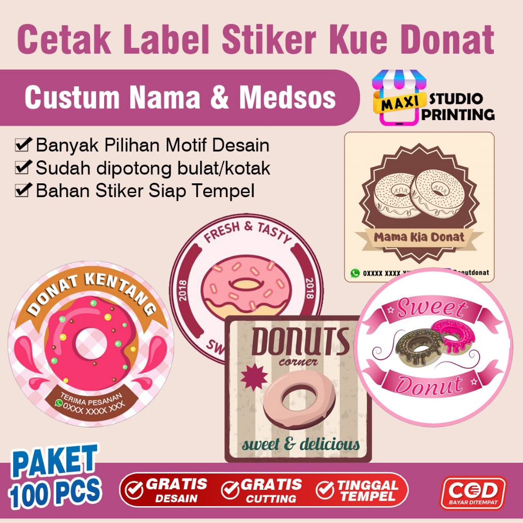 Jual Stiker Donat | Sticker Makanan Donat | Bisa Custom Nama | Isi 100 ...