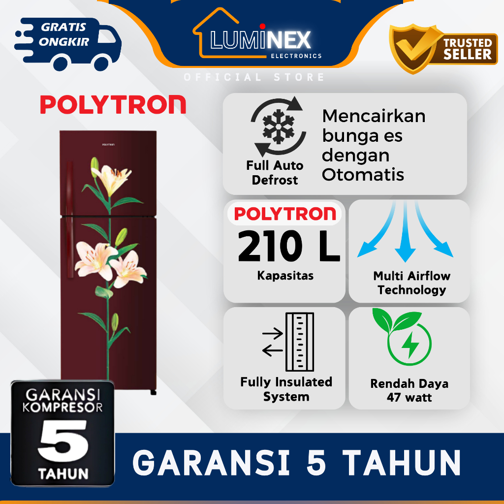 Jual LEMARI ES KULKAS 2 PINTU POLYTRON PRB 217 PR/LB 210 Liter | Shopee ...