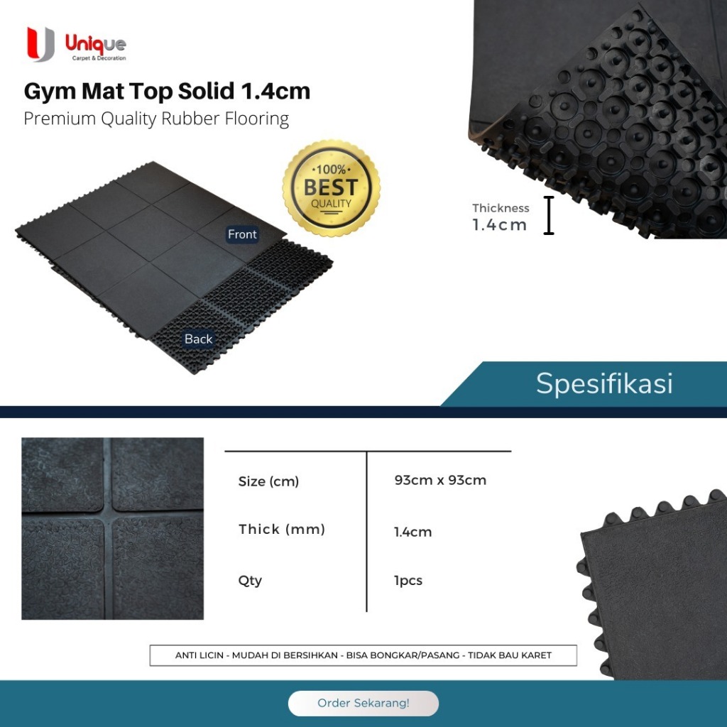 Jual Gym Mat Top Solid Tebal 1,4cm / Gym Rubber Floor Mat Tile / Matras ...