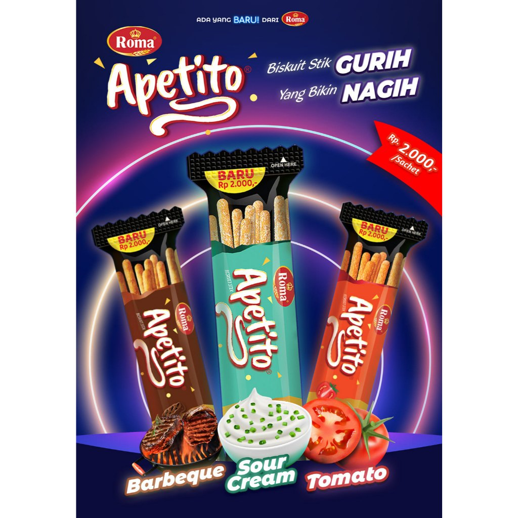 Jual Roma Apetito snack biskuit stick crunchy & berbumbu kemasan 1 box ...