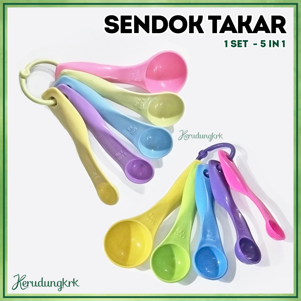 Jual Sendok Takar Set 5 in 1 Measuring Spoon Takaran Bumbu Adonan Kue Plastik Ukur Gram Mili Teh ...