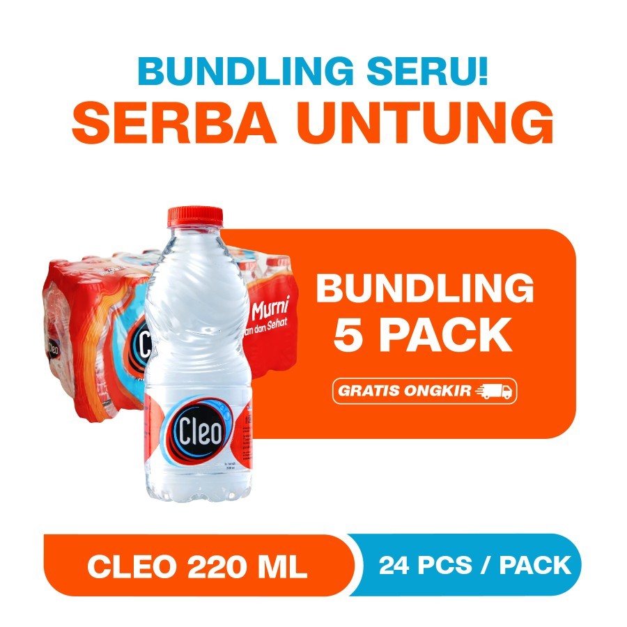 Jual Cleo Air Murni 220ml Paket Hemat 5 pack (220ml x 24 Botol) | Shopee Indonesia