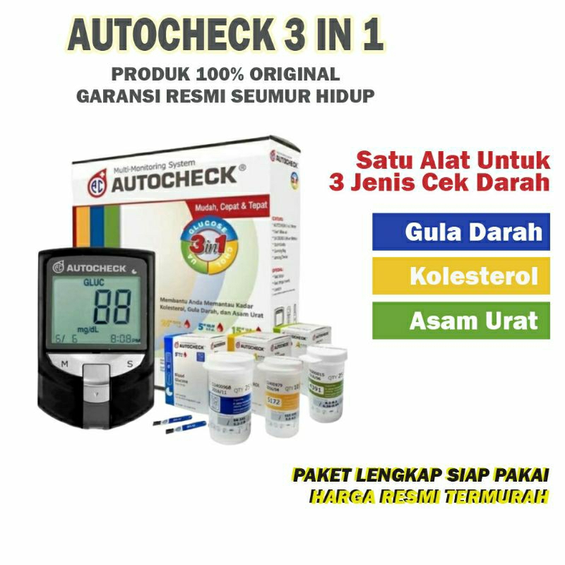 Jual Autocheck 3in1 Alat cek gula darah kolesterol & asam urat | Shopee ...