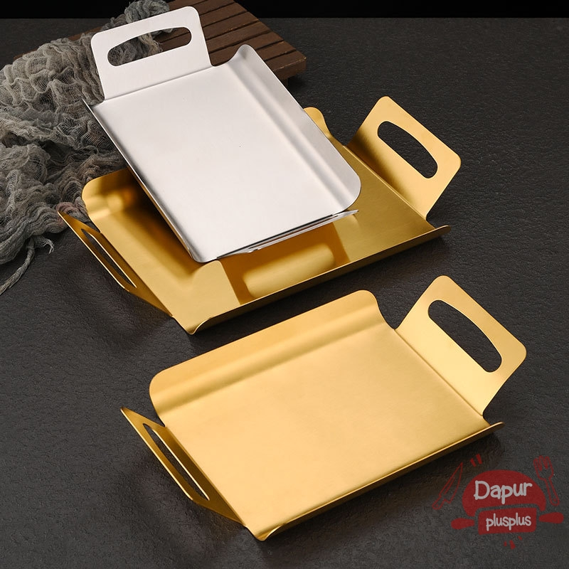 Jual Piring Saji Kue Roti Cemilan Persegi Gagang Stainless Steel ...