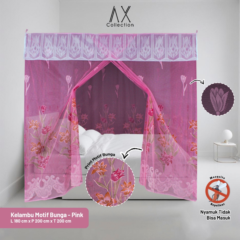 Jual Kelambu Tidur Persegi Motif Print Bunga Anti Nyamuk King Size No.1 ...