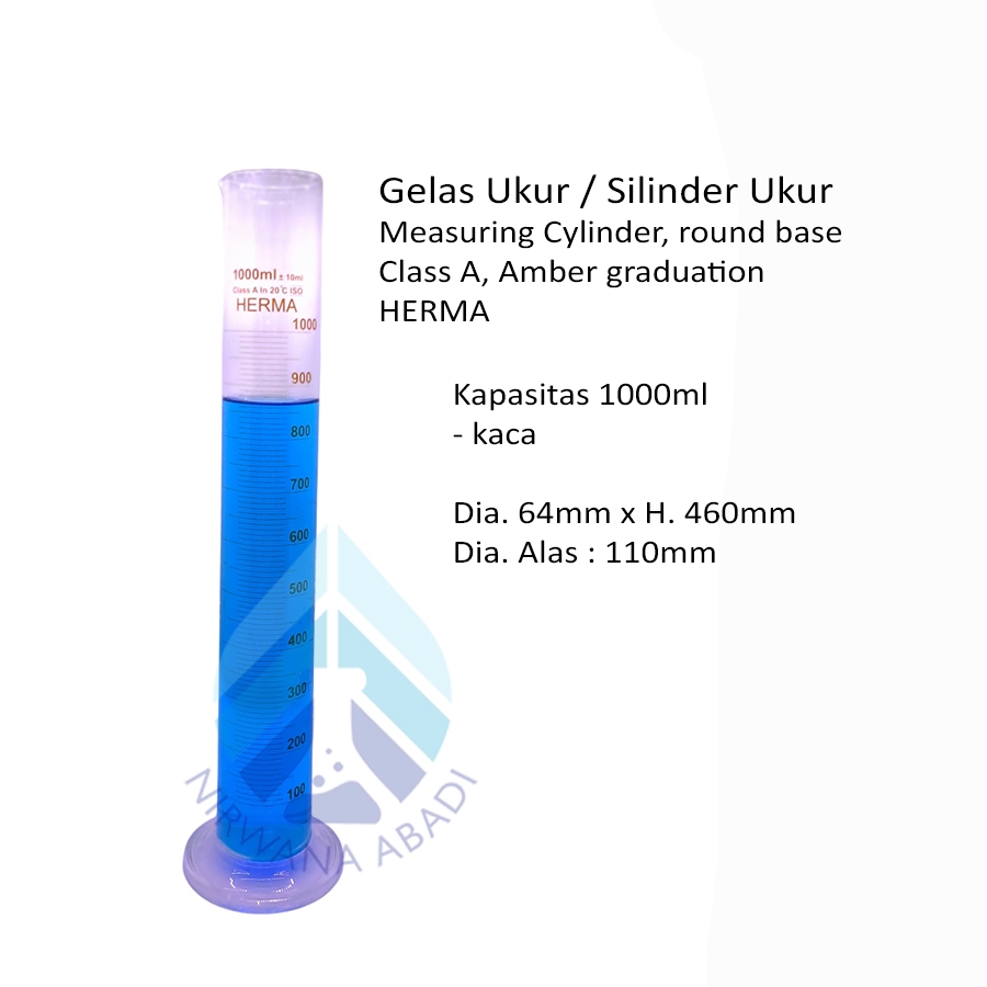 Jual Gelas Ukur 1000ml HERMA Klas A, Silinder Ukur 1 Liter, Measuring ...