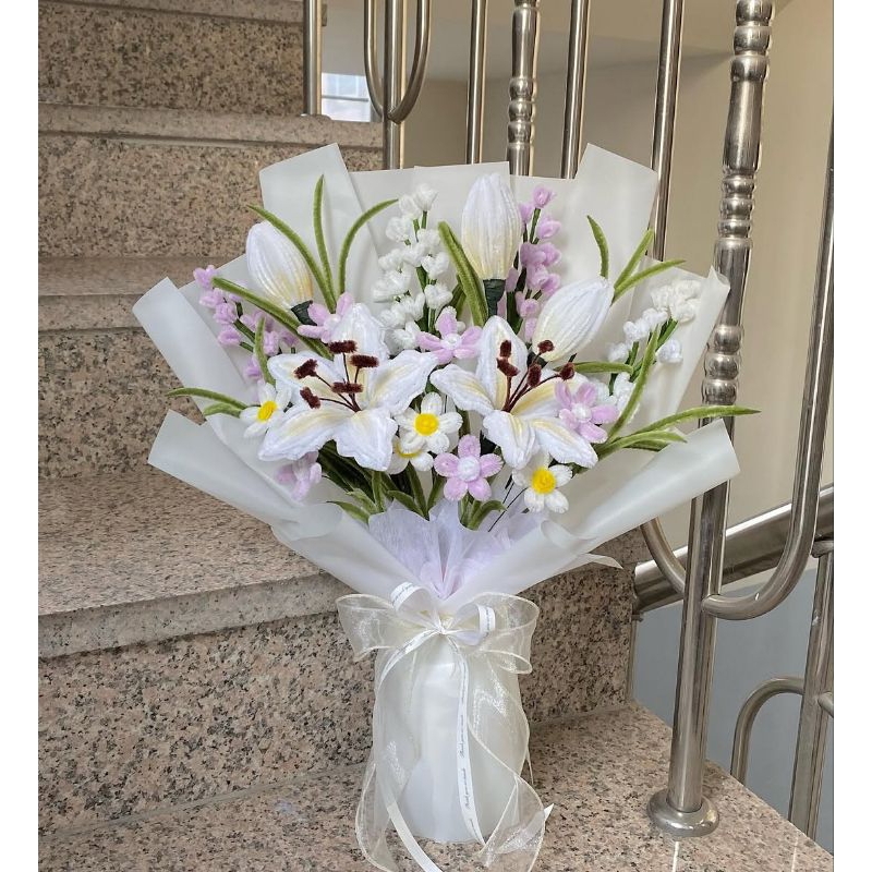 Jual buket bunga kawat bulu/buket bunga lily mix daisy ukuran large ...