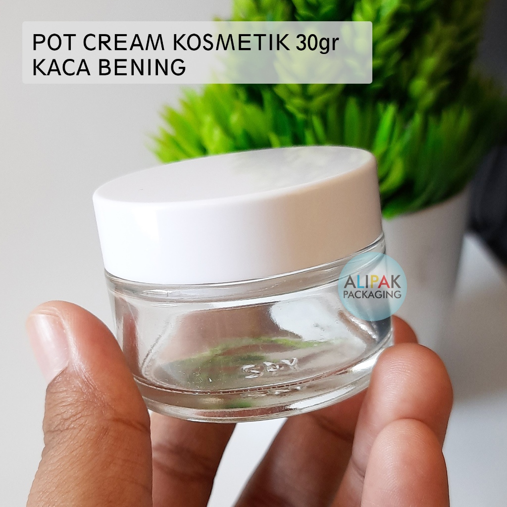 Jual Pot Krim Kosmetik 30gr Kaca Bening Tebal TUTUP PUTIH tempat cream ...