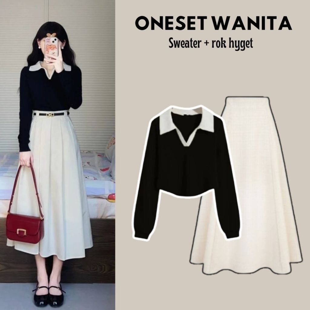 Jual One Set OOTD Hijab Style (Sweater + Rok + Hijab) 3 in 1 Setelan ...