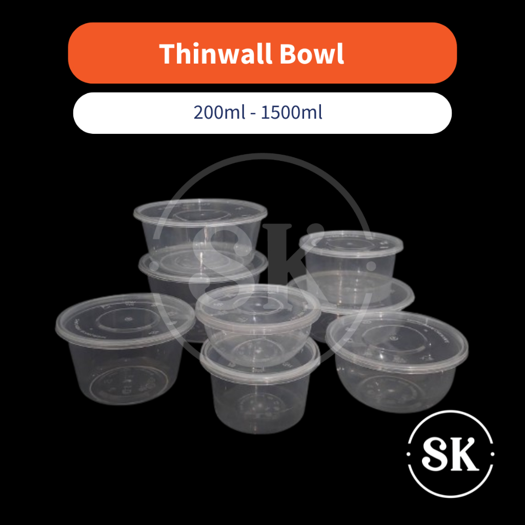 Jual (25pcs) Thinwall Bowl Mangkok Bulat Cup Plastik 200ml / 300ml / 400ml / 450ml / 500ml ...