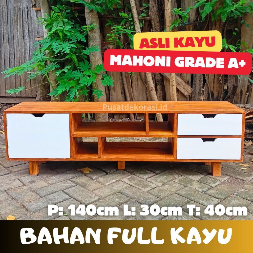 Jual Meja Tv Minimalis Kayu Mahoni Solid Modern Bisa Untuk Televisi 40 ...