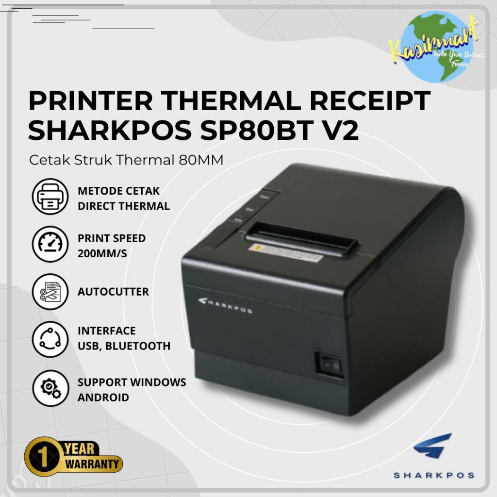 Jual Printer Bluetooth 80mm Auto Cut Sharkpos SP80BT V2 PBT P200 USB ...