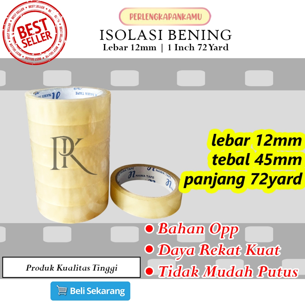 Jual Isolasi Bening 72yard 12mm FULL OPP Lakban 1 inch Isolatip Murah ...