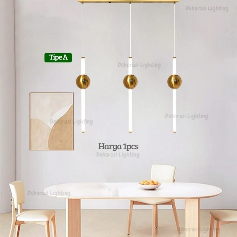 Jual Lampu Gantung hias led 3in1 5in1 body gold kop panjang 80cm design modern meja makan 3lampu ...
