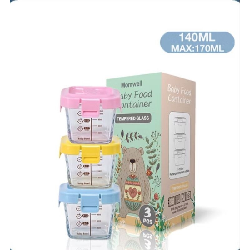 Jual Baby Food Container, Kotak Kaca Mpasi kedap udara isi 3 | Shopee ...