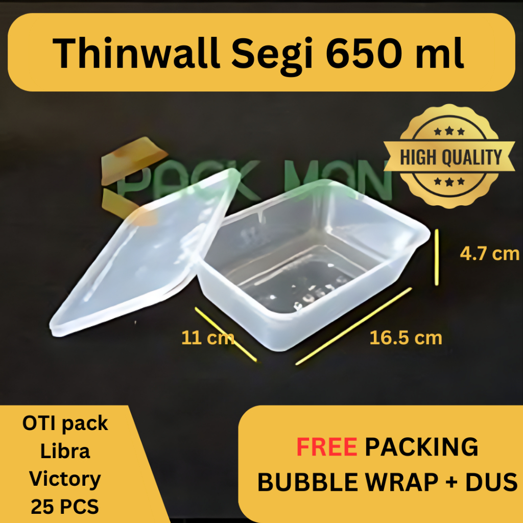 Jual Thinwall Persegi Panjang / Kotak Makan Plastik Rectangle 650 ml Food Container Box | Shopee ...