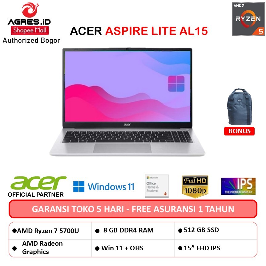 Jual ACER ASPIRE LITE AL15 RYZEN 7 5700 8GB 512GB W11+OHS 15.6FHD IPS | Shopee Indonesia
