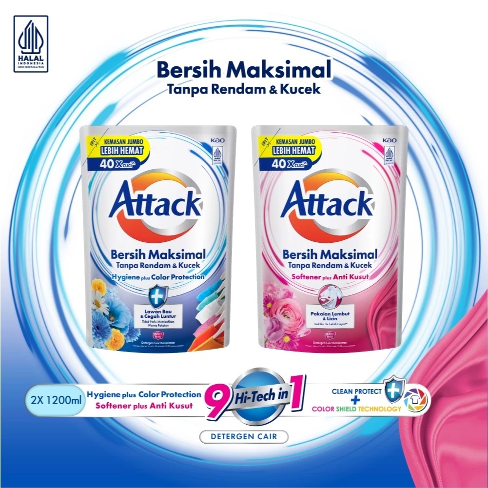 Jual Attack Hygiene Plus Deterjen Cair Semua Jenis Mesin Cuci 1200 ml Attack Plus Softener 1200 ...