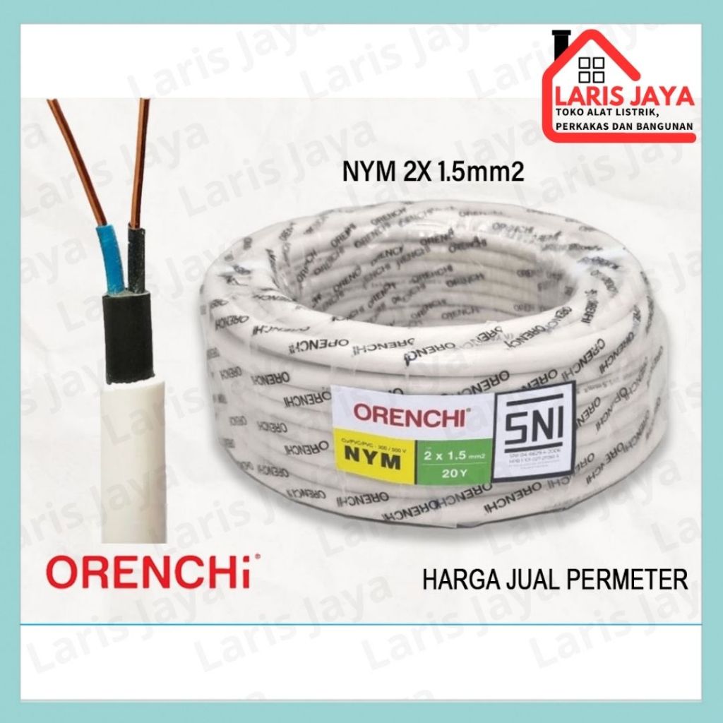 Jual Kabel Listrik Serabut Orenchi NYMHY PUTIH 2 x 1.5 mm Meteran Tembaga SNI | Shopee Indonesia