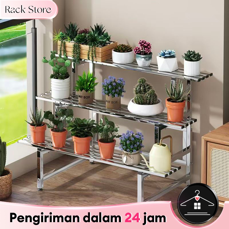 Jual SUS 304 Rak Bunga Susun Standing pot Stainless Steel Rak serbaguna ...