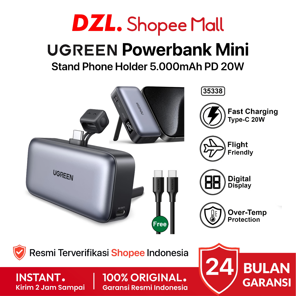 Jual DZL - UGREEN 35338 Powerbank Stand Phone Holder Mini 5.000mAh Fast ...