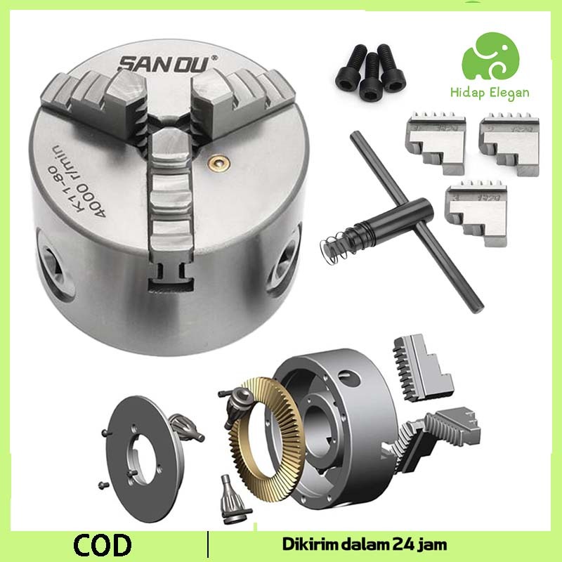 Jual 1set Chuck Mesin Bubut Cuck Bubut Kepala Bubut Cekam Mesin Bubut ...