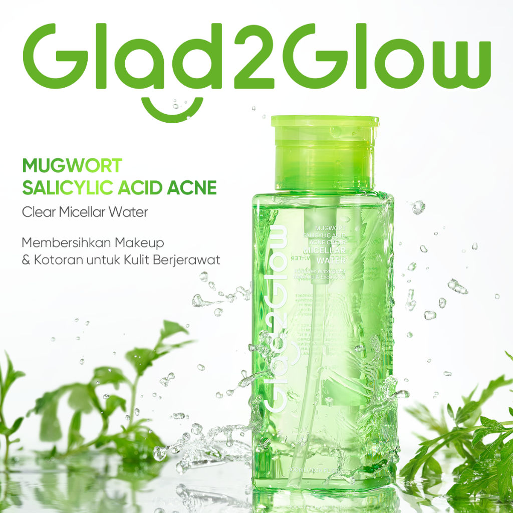 Jual [100%ORI]GLAD2GLOW MUGWORT SALICYLIC ACID ACNE CLEAR MICELLAR WATER-300ml Pembersih Wajah ...