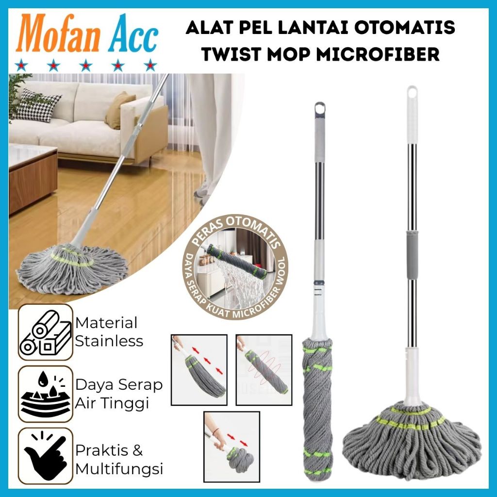 Jual Alat Pel Lantai Peras Tarik Putar Otomatis / Twist Mop Microfiber ...