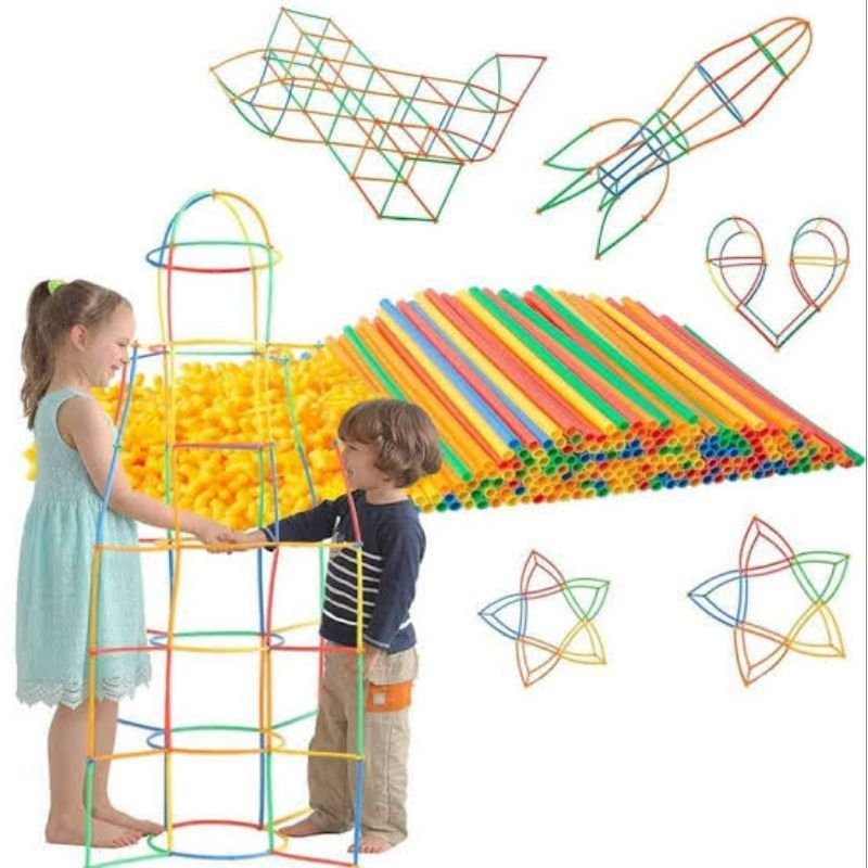 Jual Magic Straw Lego - Puzzle Sedotan - Mainan Edukasi 100pcs (50 + 50 ...