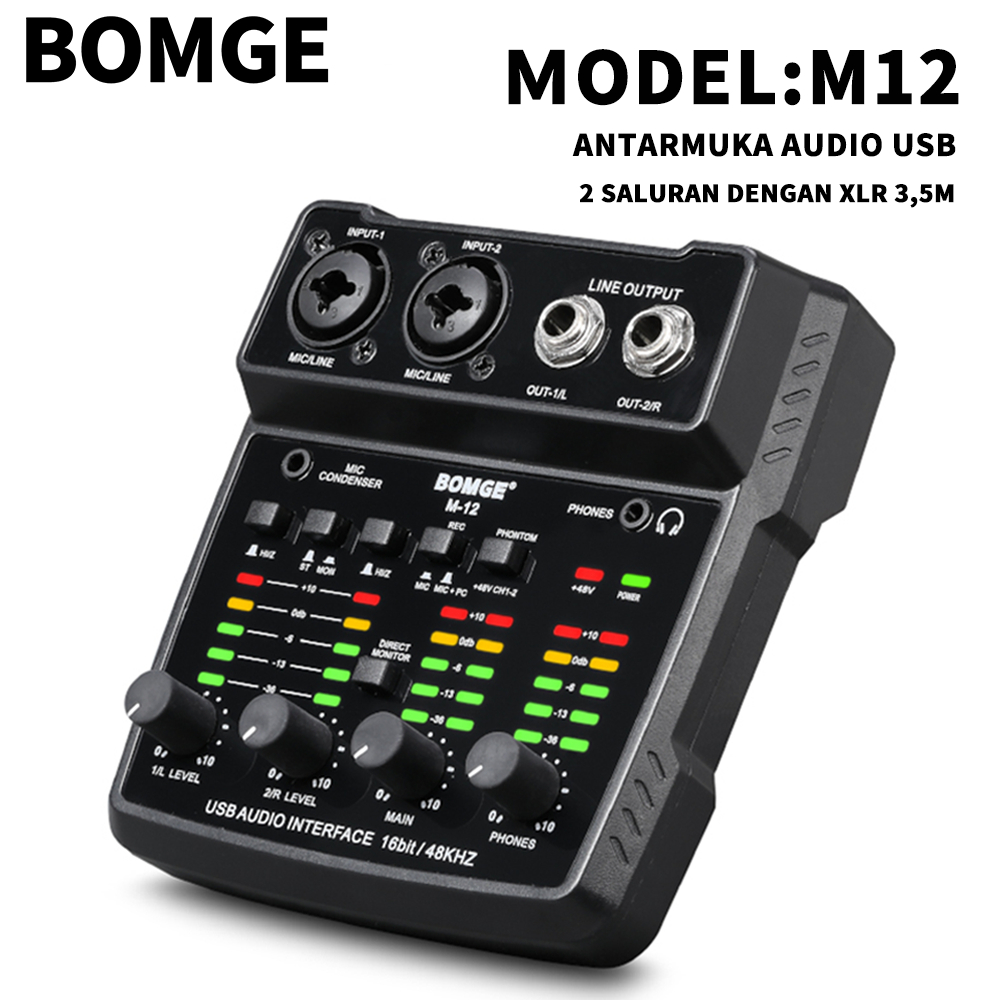 Jual BOMGE M-12 USB Audio Interface Professional Wireless DJ Audio Mixer Recording Music ...