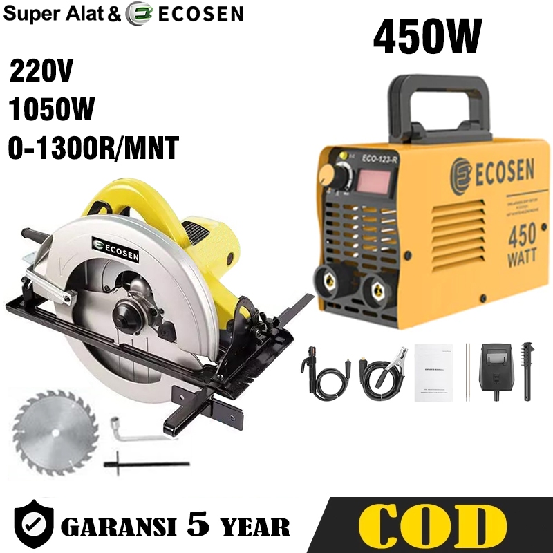 Jual Super Alat & ECOSEN Gergaji Multifungsi Circular Saw Mesin 7 inch 1050W Potong Kayu dan ...