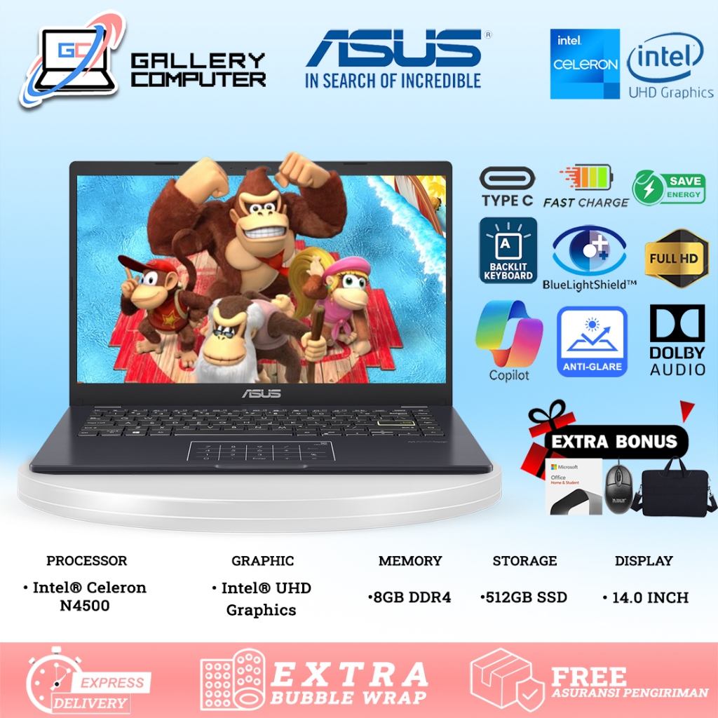 Jual ASUS VivoBook 14 E410KA FHD426 Intel N4500 RAM 8GB 512GB SSD 14.0 FHD BL Windows 11 + OHS ...