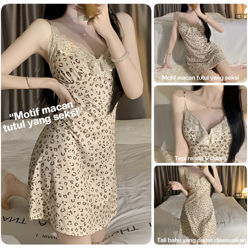 Jual Gadis Kitty Piyama Dress Baju Tidur Wanita Rumah Manis Dengan Pola Leopard Lingerie Seksi ...