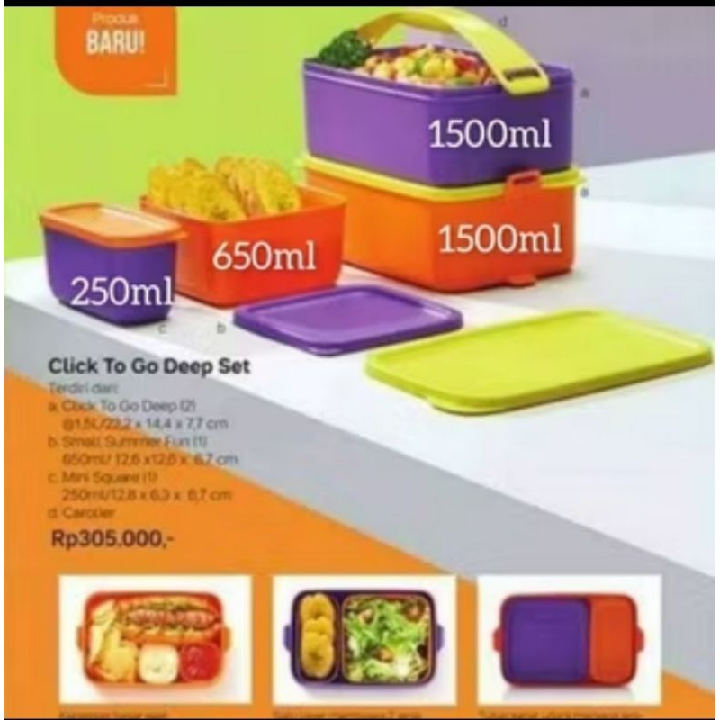 Jual Tupperware rantang susun 2 + handle deep click to go | Shopee ...