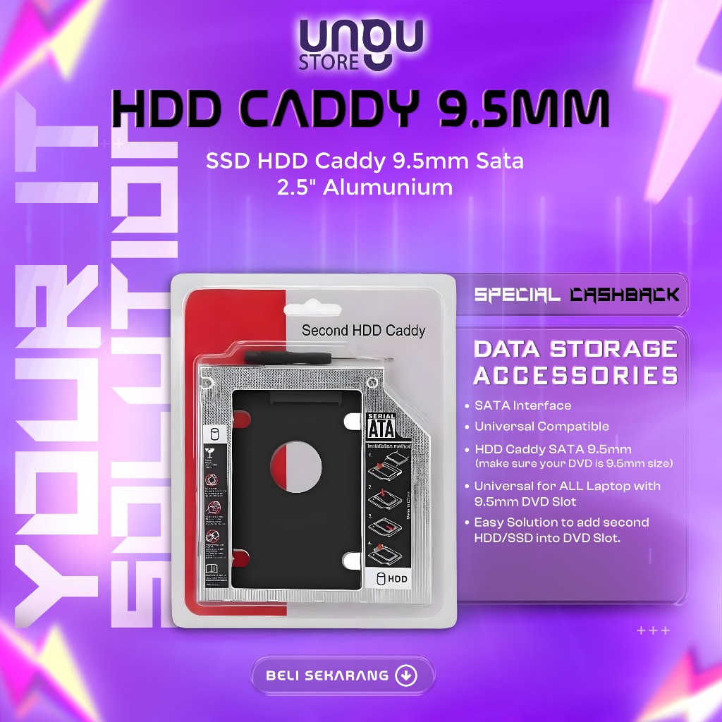 Jual SSD HDD Caddy Alumunium 9.5mm Slim Hardisk SSD Caddy SATA DVD Slot ...