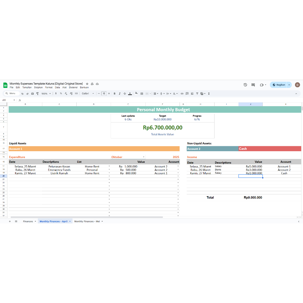 Jual TEMPLATE SPREADSHEET KEUANGAN KALUNA SIMPLE | Shopee Indonesia