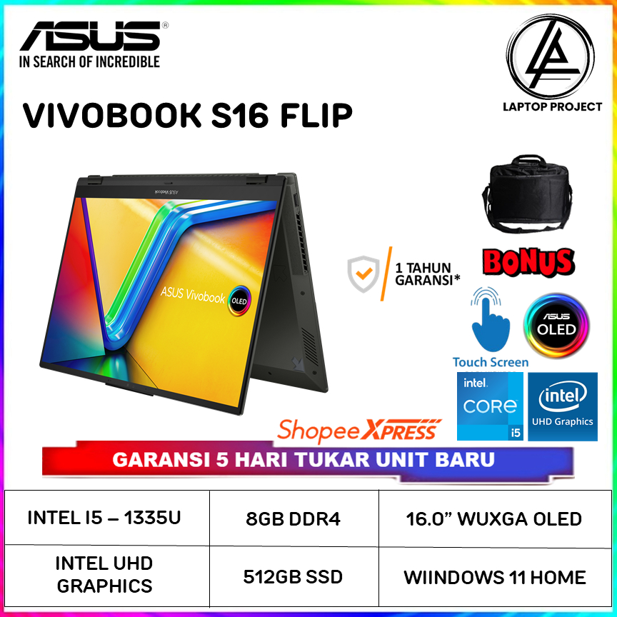 Jual Asus Vivobook S16 FLIP OLED TP3604VA I5 1335u 16GB SSD 512GB 16 ...