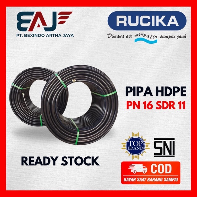 Jual Pipa Hdpe Merk Rucika Ukuran 1 Inch atau 32 mm PN 16 SDR 11 ...